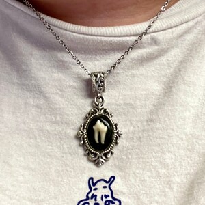 Cameo Tooth Necklace Real Bone Jewelry Baroque Gothic Taxidermy Vulture ...
