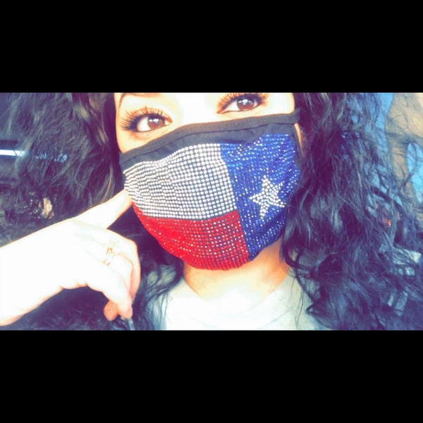 Sparkle Rhinestone Studed Bling Mesh Face Mask, Texas Flag Face Mask ...
