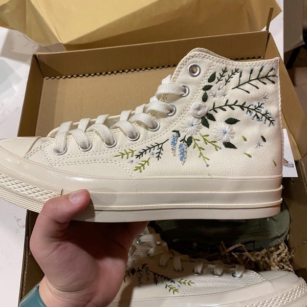 Flatform Converse Wedding, Flowers and Fern Leaves Embroidered Sneaker ...