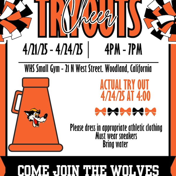 EDITABLE CHEER TRYOUT Flyer for High School or Competitive Cheer, Fully ...