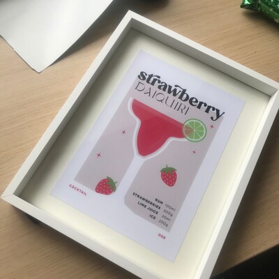 Strawberry Daiquiri Print Cocktail Bar Cart Print Unframed Daiquiri ...