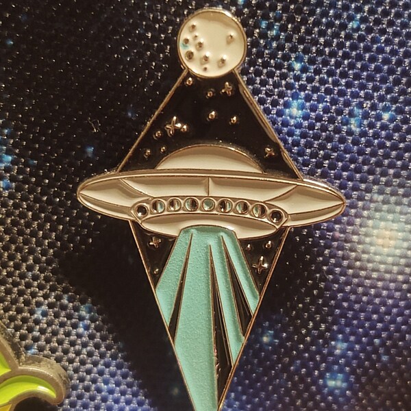GLOW in the DARK UFO Pin, Moon Pin, Space Pin, Flying Saucer Pin, Glow ...