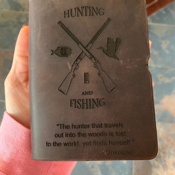 Custom Notebook, Engraved Black Leather, Notepad for Hunting and ...