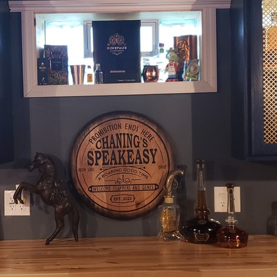 Personalized Speakeasy Barrel Top Bar Sign, Bootlegger, Moonshiner Bar ...