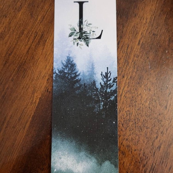 Personalized Letter Bookmark, Customized Monogram Pine Forest Watercolor Bookmarks, Initial ...