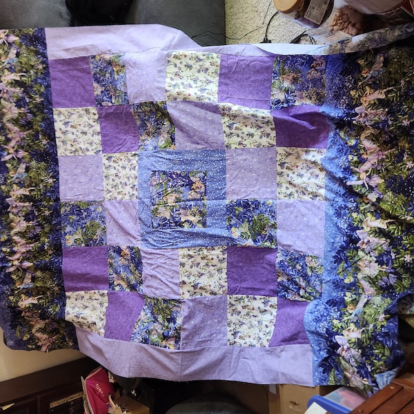 Michael Miller Purple Border Stripe Night Flower Fairy Garden Cotton ...