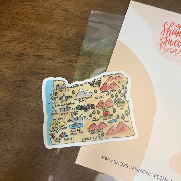 Oregon State Illustrated Map Sticker- Laptop Sticker, Watercolor ...