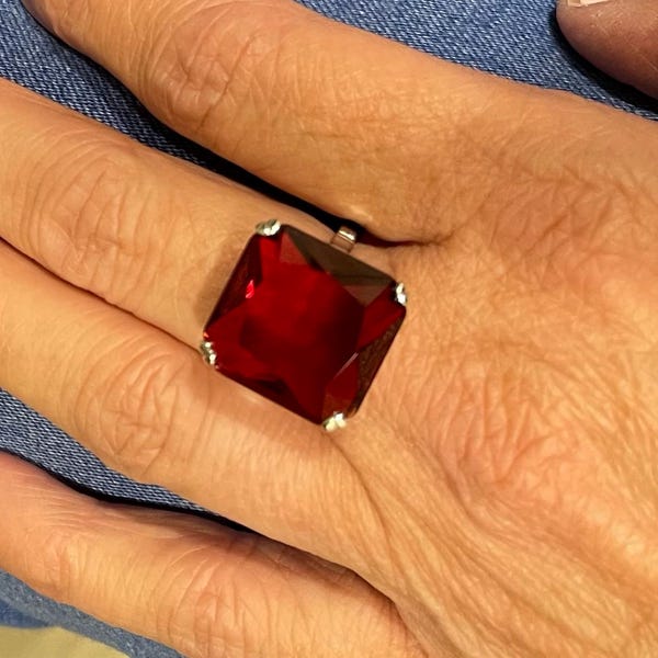 Ruby Ring Sterling Silver/ 20ct Big Huge Square Cut Simulated Red Gem ...
