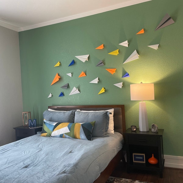 Paper Airplane Wall Decor, 3D Paper Plane Sculpture, Aviation Wall Art ...