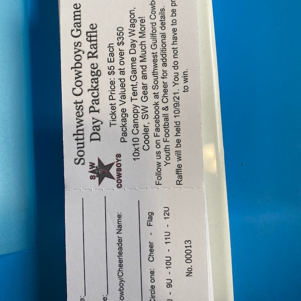 250 RAFFLE TICKETS Custom Printed Numbered Raffle Tickets Fundraiser ...