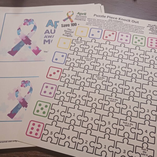 Autism Puzzle Piece Knockout/savings Challenges/autism Awareness ...