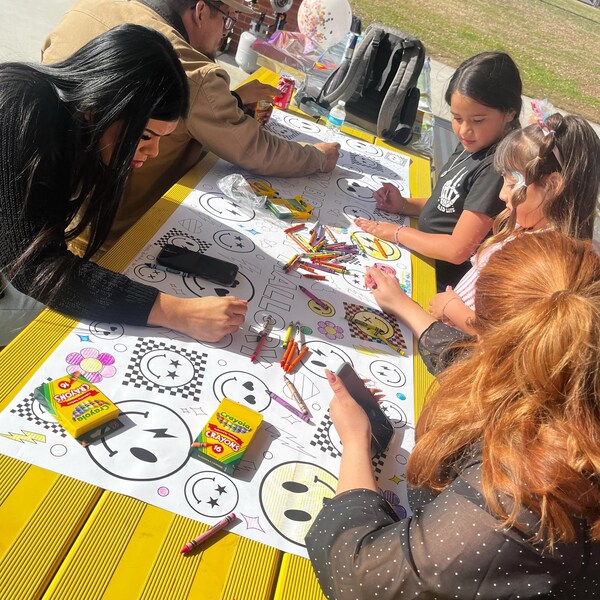 Smiley Face Coloring Table Runner, Happy Girl Birthday Coloring Page ...