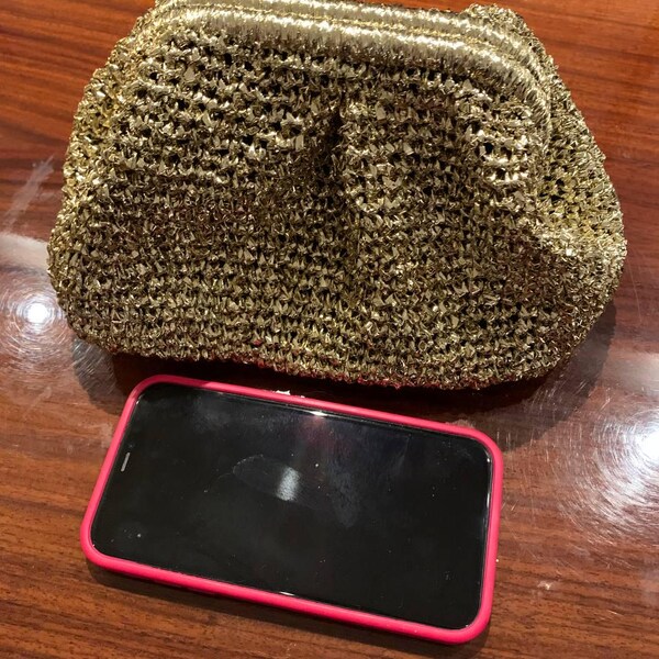 Gold Clutch Bag, Glitter Woven Bag, Evening Bag, Gold Shoulder Bag ...