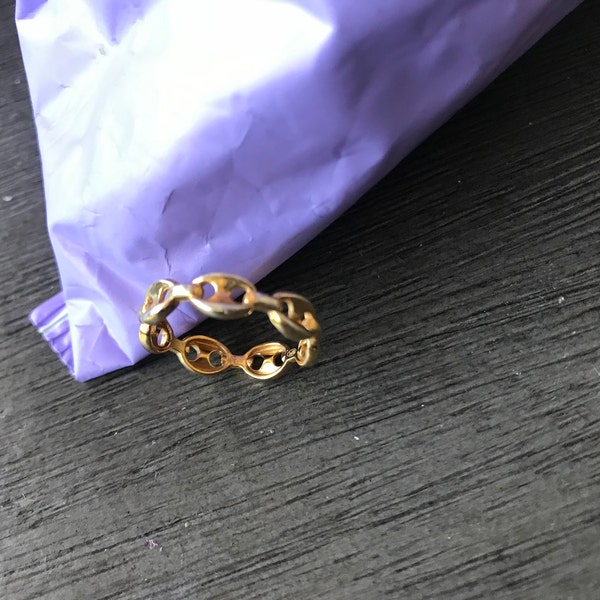 Link Chain Ring, Mariner Ring, Puff Mariner Band, Gold Vermeil, DNA ...