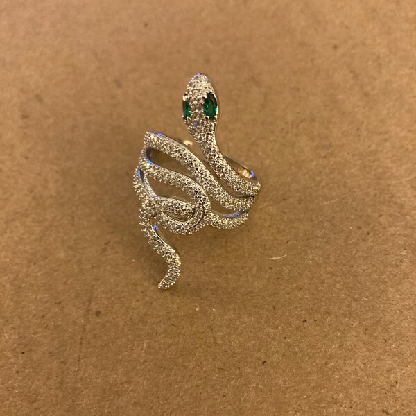 Adjustable Silver Snake/serpent Ring, Cz Pave - Etsy
