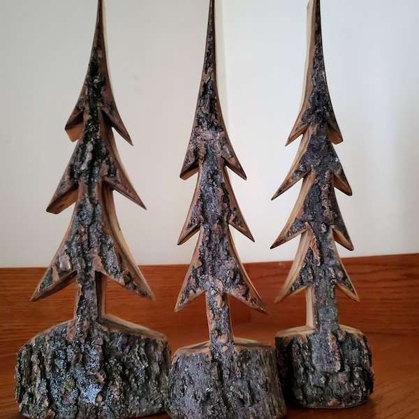 Rustic Handmade Carved Live Edge Pine Trees With Bark - Etsy