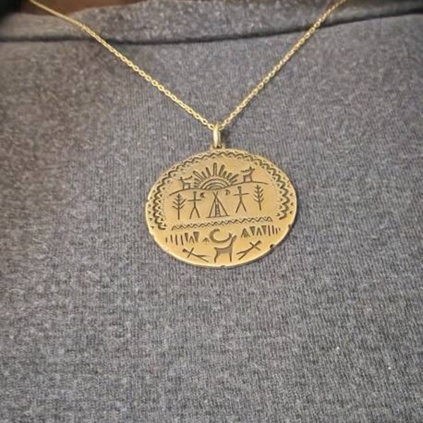 Shaman Amulet: Sterling Silver Pagan Necklace With Engraved Mythology ...