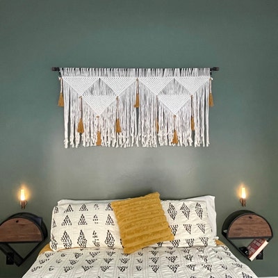 King Macrame Headboard With Mustard Tassels Large Wall - Etsy