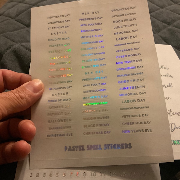 US Calendar Holiday Stickers, Holographic Planner Date Stickers ...