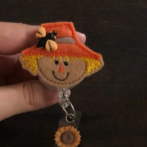 Scarecrow Badge Reels Fall Badge Clips Felt Appliqued ID - Etsy