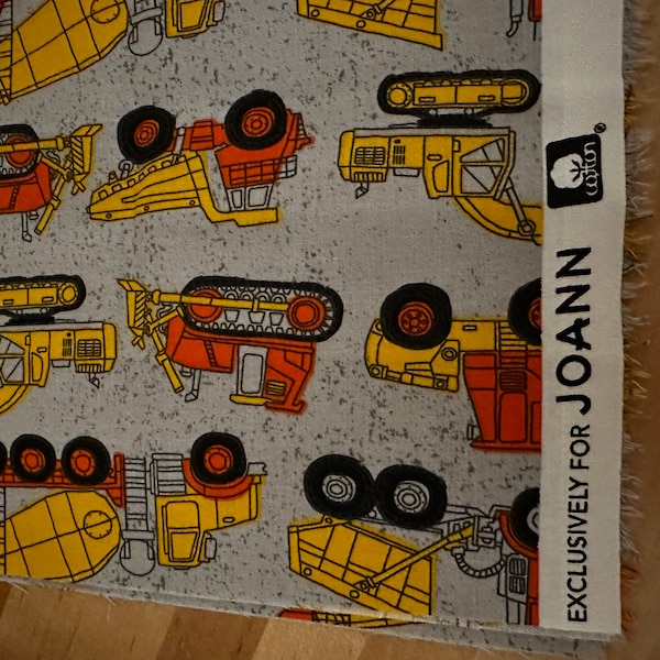 Construction Trucks on Gray Fabric- 100% Cotton - Ready Set Go! - Etsy