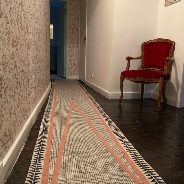 Hand Block Printed Cotton Kilim Rug, Hallway Runner - Etsy