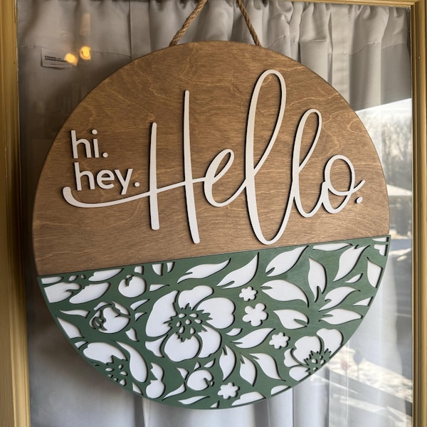 Hi Hey Hello Welcome Sign – Round Wooden Door Hanger – Seasonal Porch ...