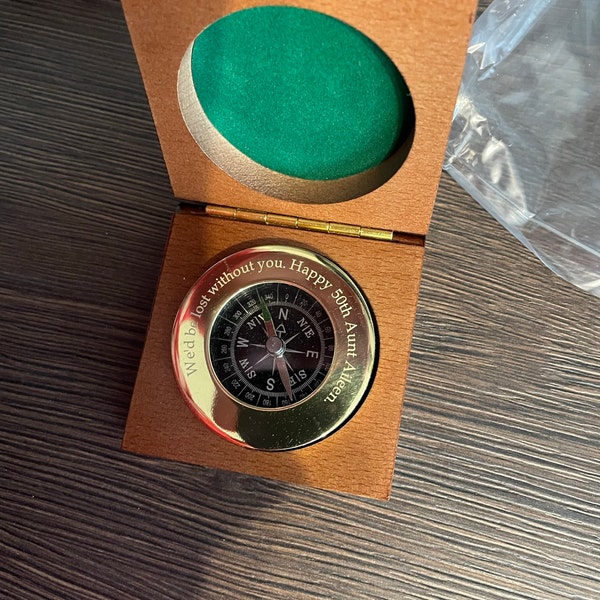 Personalised Compass With Wooden Box, Custom Engraved Compass Gift ...