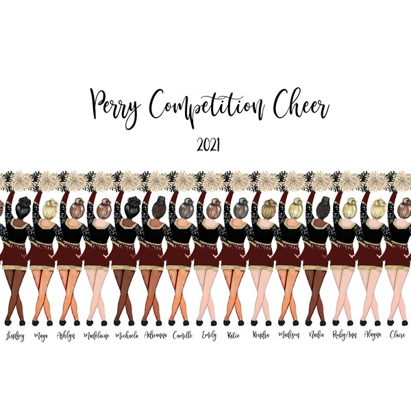 Cheer Team Gifts - Cheer Team Illustration Print - Cheerleaders Gifts ...
