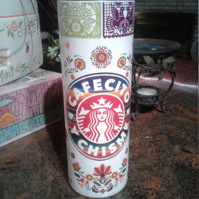 Cafecito Y Chisme 20oz Skinny Tumbler Colorful Mexican Theme Banner ...
