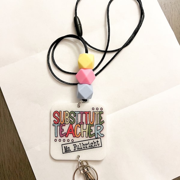 Substitute Teacher Lanyard: Personalized Acrylic Resin Lanyard Badge - Etsy