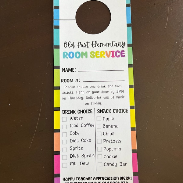 Teacher Appreciation Room Service Door Hanger, PTA Room Service Door ...