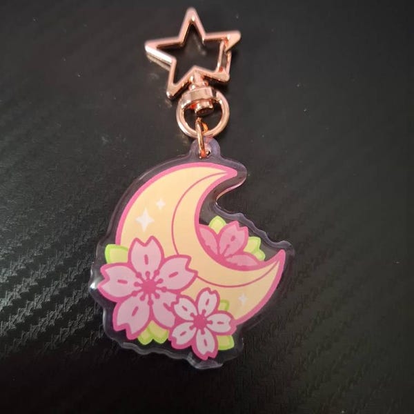 Sakura Moon Acrylic Keychain: Kawaii Cherry Blossom Charm With Star ...