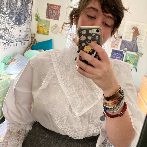 Victorian Ruffle Lace And Ribbon Blouse Etsy