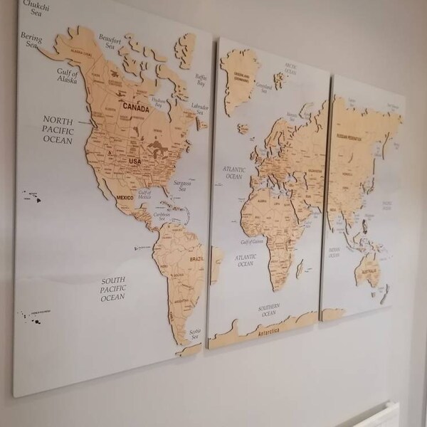World Map Push Pin Wall Art With FREE Pins, Cork World Map Board, Wooden World Map Travel Map ...
