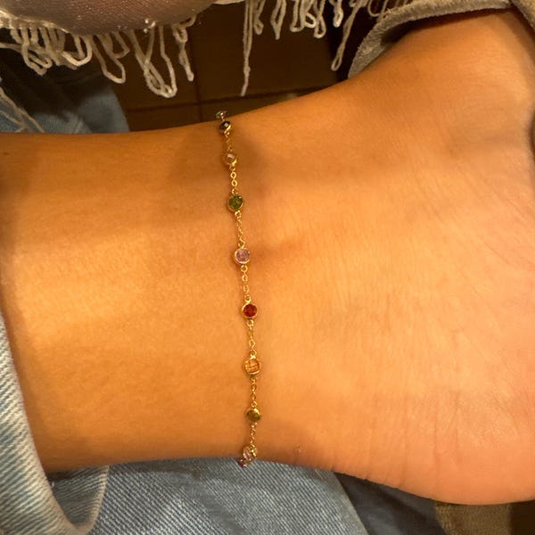 14K Gold Bracelet, Multi Gemstone Bracelet, Solid Gold Bracelet ...