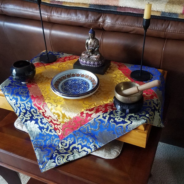 Tibetan Buddhist Green Double Dorje Silk Brocade Table Runner / Shrine ...