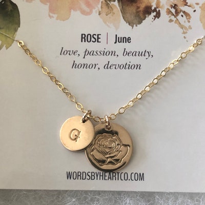 Personalized Dainty Silver, Gold, or Rose Disc Necklace. Birth Flower ...