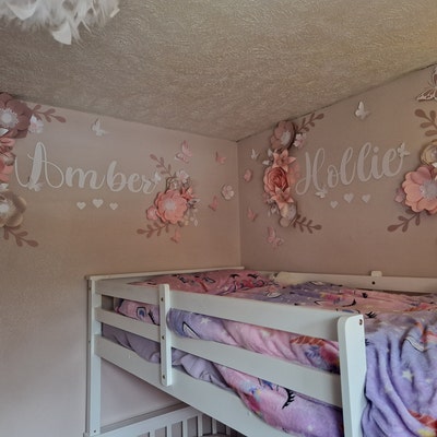 Rose Gold Paper Flower Wall Decor With Name - Etsy UK