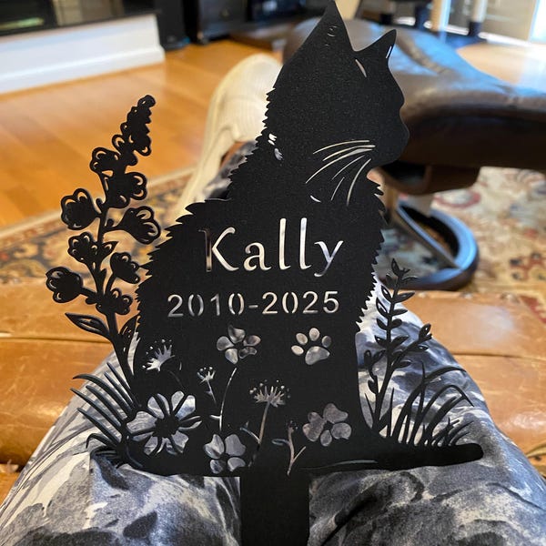 Personalized Metal Cat Grave Marker,cat Memorial Stake With Flowers ...