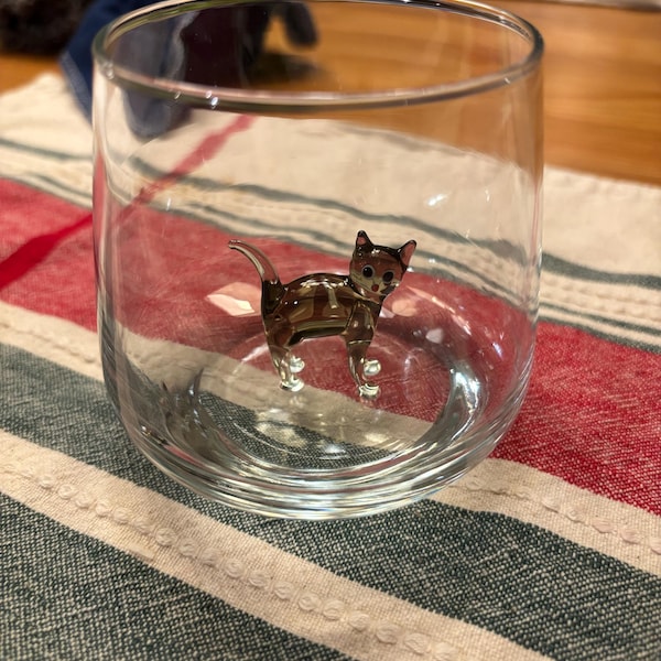 Cat Figurine Glass Cup | Murano Wine Glass | Stemless Wine Glass | Cat ...