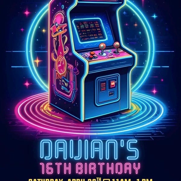 Arcade Invitation,arcade Birthday Invitation,arcade Party,arcade Neon ...