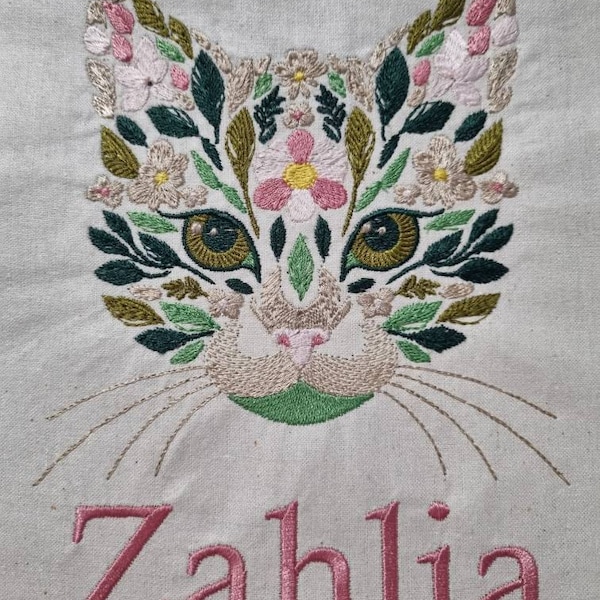 Floral Cat Machine Embroidery Design: Cute Animal Face for Sweatshirts ...