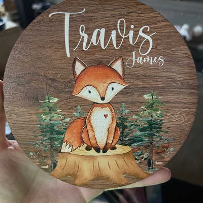 Fox Name Sign, Woodland Fox Baby Sign, Woodland Name Sign, Round Wood ...