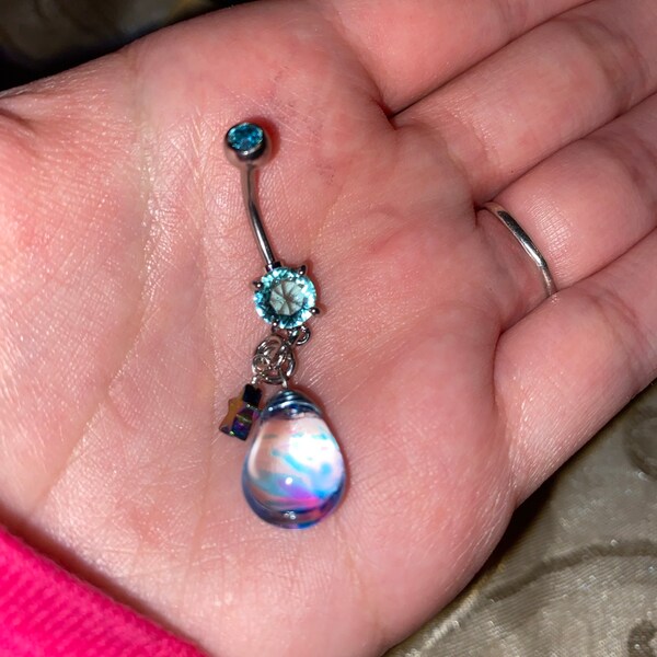 Wire Wrapped Teardrop Dangle Belly Ring With Rainbow Star, Belly Button ...