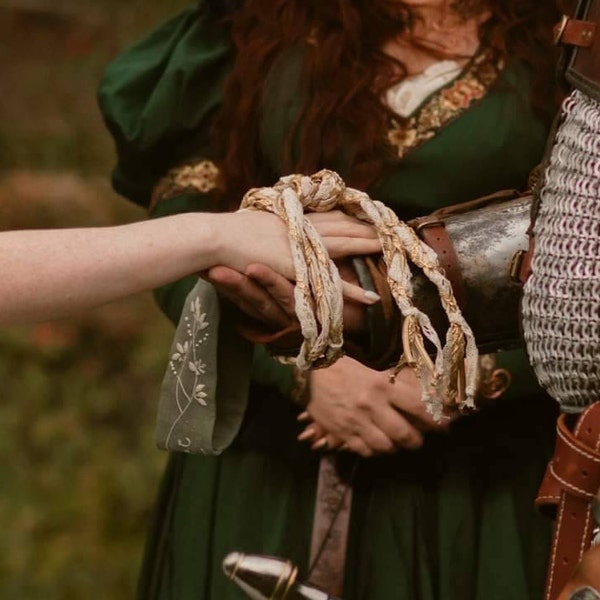 Forest Green & Gold Short Hand Embroidered Handfasting Cord | Pagan ...