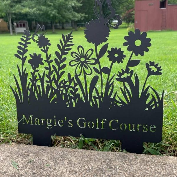Custom Garden Sign With Stake, Flower Design Personalized Garden Sign ...