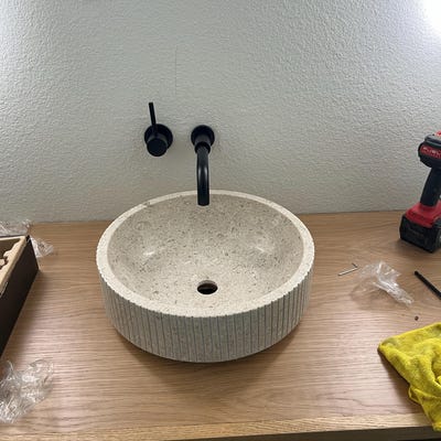 Natural Stone Vessel Bathroom Sink, Burj Ojinaga Marble, Fluted Vanity ...