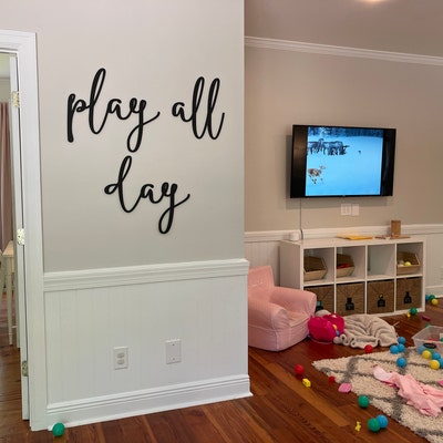 Play All Day Word Cutout Playroom Decor Sign Kids Room Wall Decor Laser ...