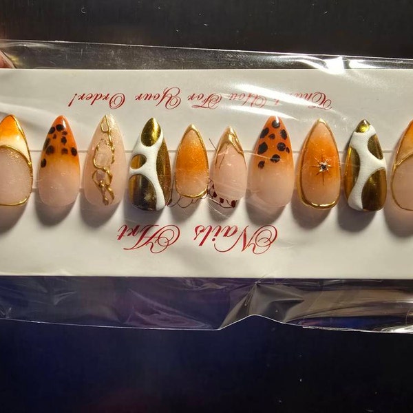 Unique Dice Nails Press on Nails, Crystal Leopard With Charm Fake Nails ...